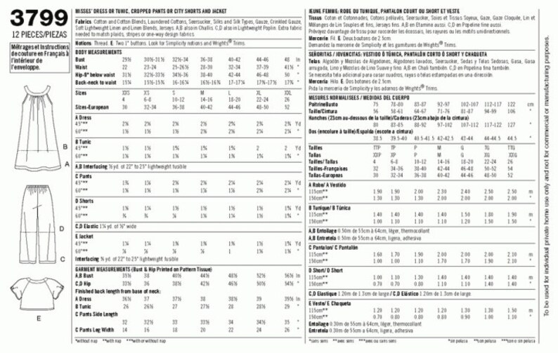 Simplicity 3799 Misses' Dress or Tunic Cropped Pants - Etsy