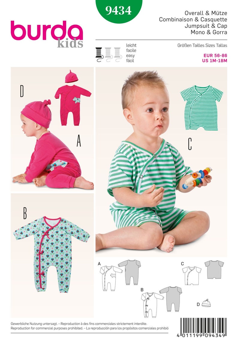Burda Kids 9434 Jumpsuit and Cap - Etsy