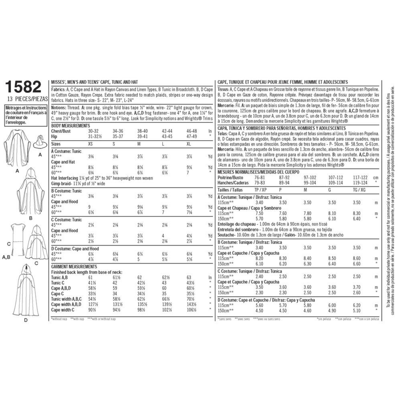 Simplicity S1582 Misses, Men and Teen Capes, Wizards Cloke, Hobbit - Etsy