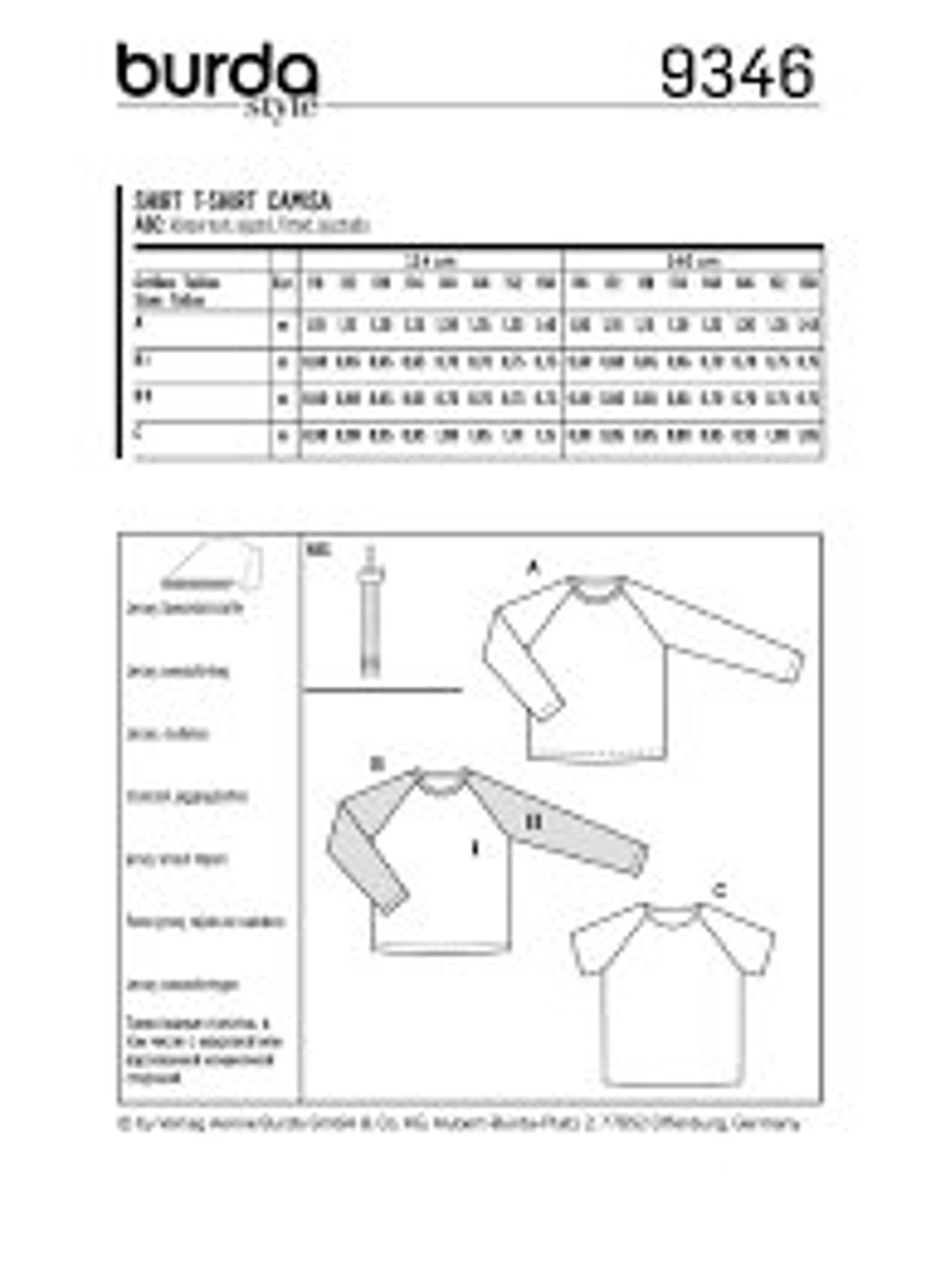 Burda Kids Pattern 93446 Raglan Tops Size: 6-13 - Etsy