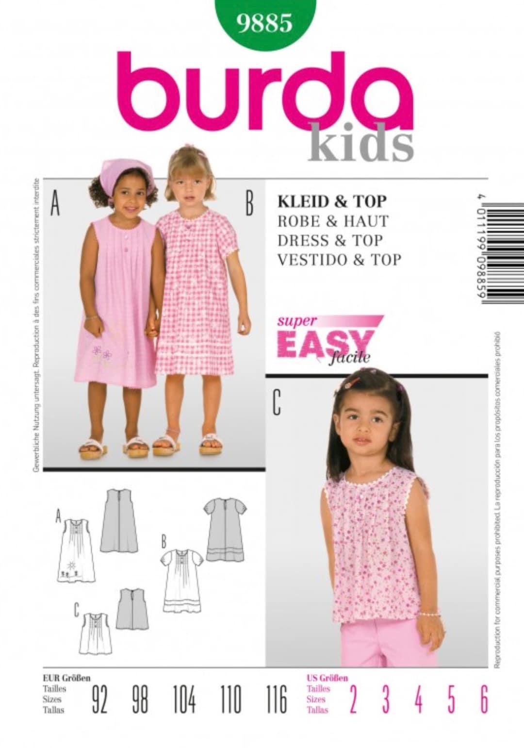 Burda Kids 9885 Toddler Girls Dress & Top Size 2-3-4-5-6 - Etsy Australia
