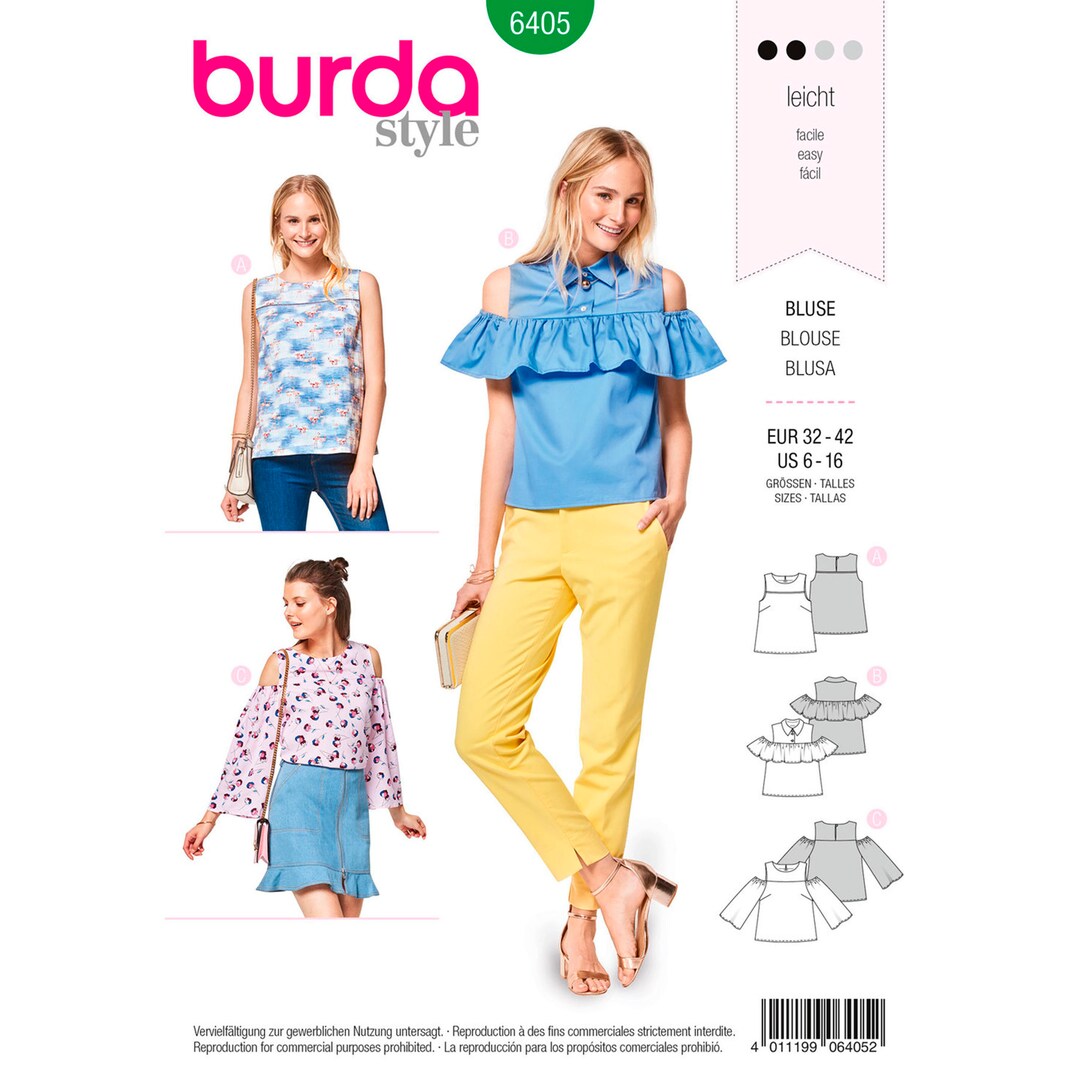 Burda Style B6405 Misses' Tops in Three Variations - Size: 6-16 - Etsy