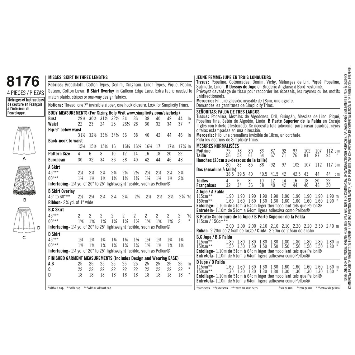 Simplicity 8176 Misses' Dirndl Skirts in Three Lengths - Etsy