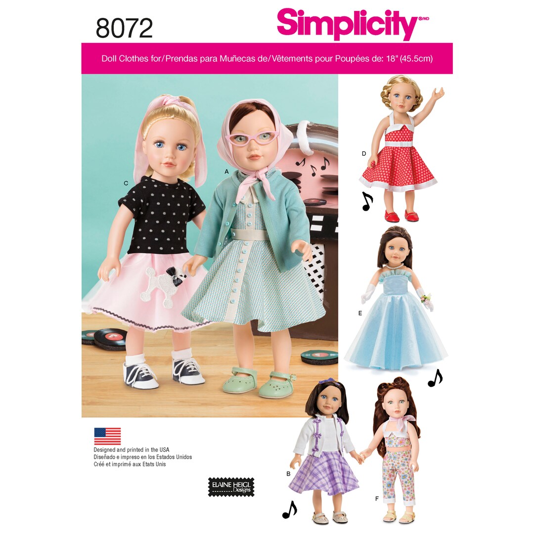 Simplicity S8072 18" Doll Clothes - Etsy