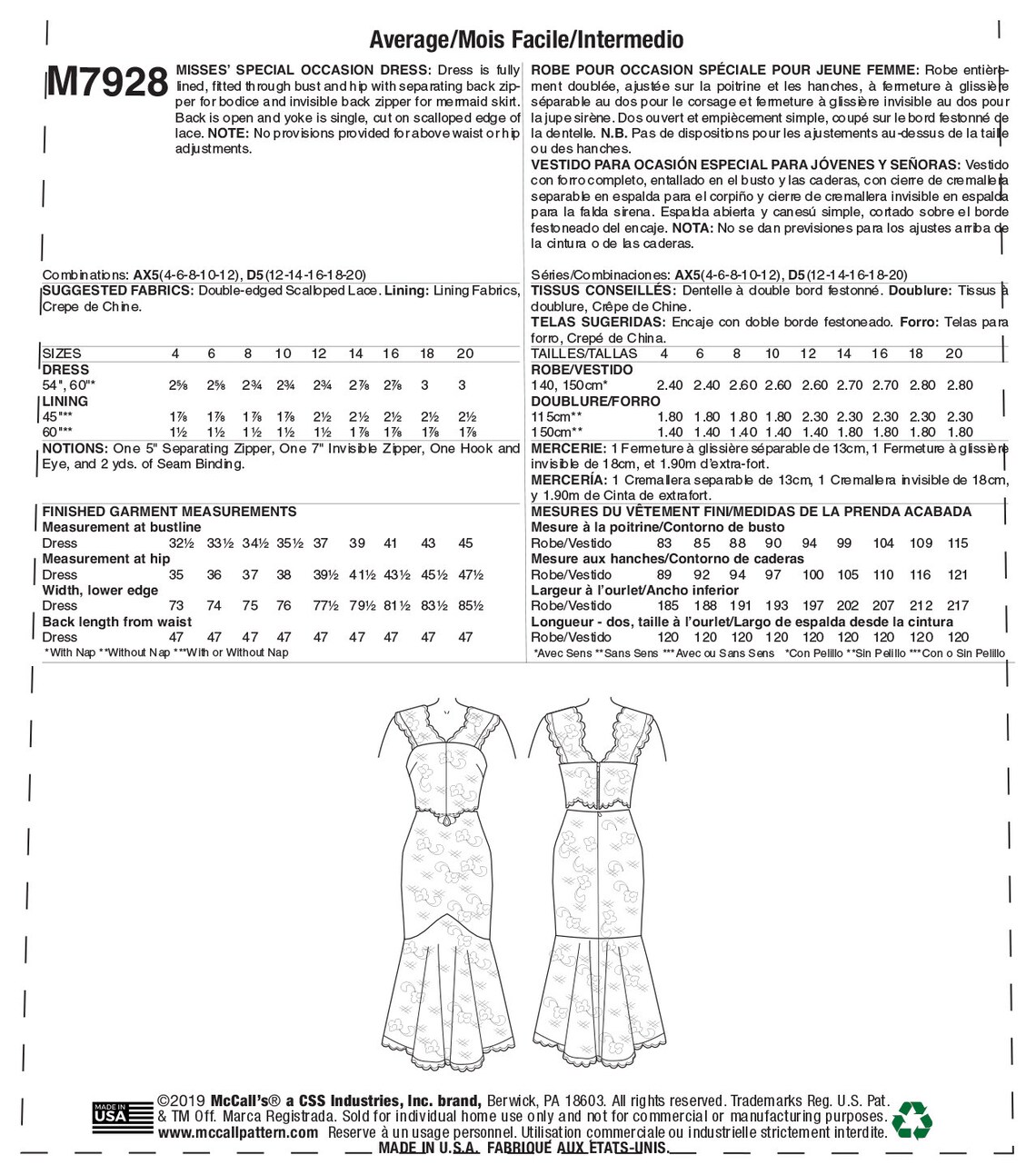 Mccall's M7928 Misses' Special Occasion Dress - Etsy