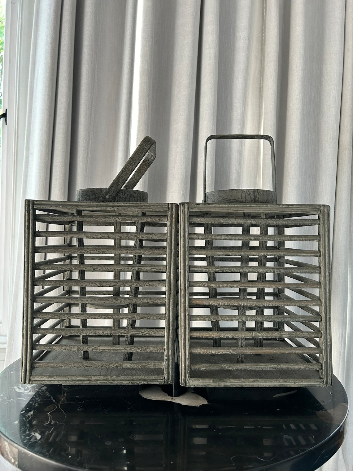 Wood Lanterns W/ Handles (1 Pair) and Pedestal for Candle or LED Light ...