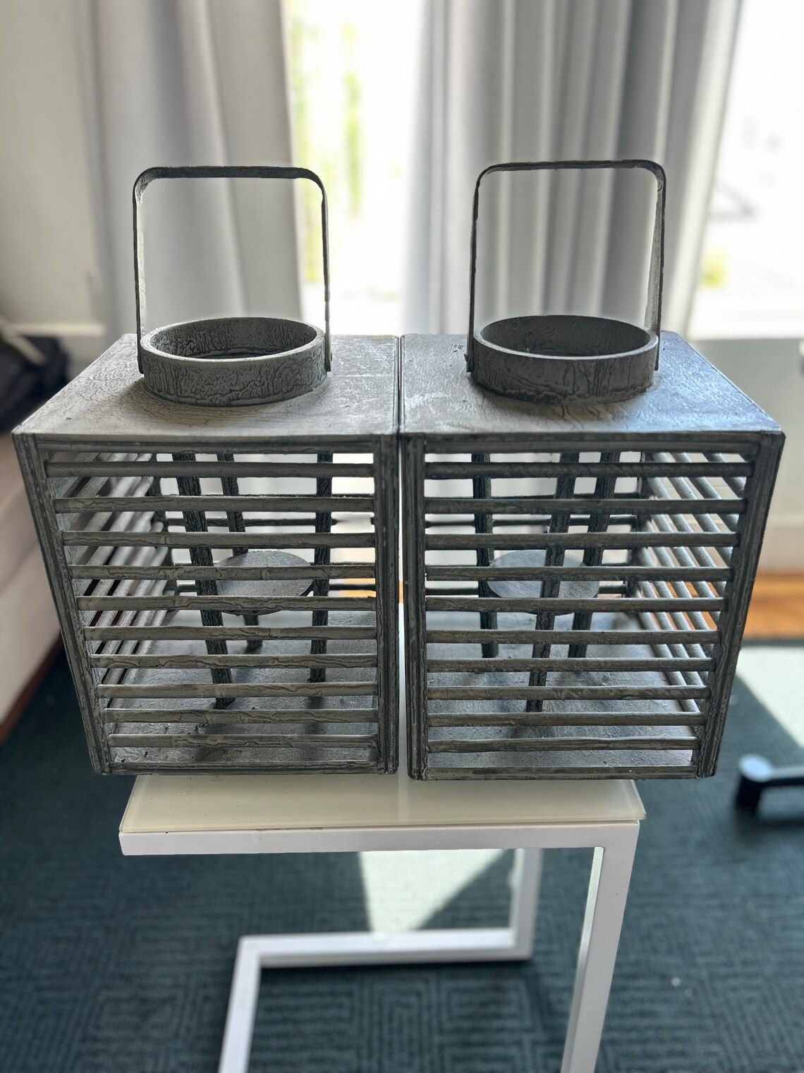 Wood Lanterns W/ Handles (1 Pair) and Pedestal for Candle or LED Light ...