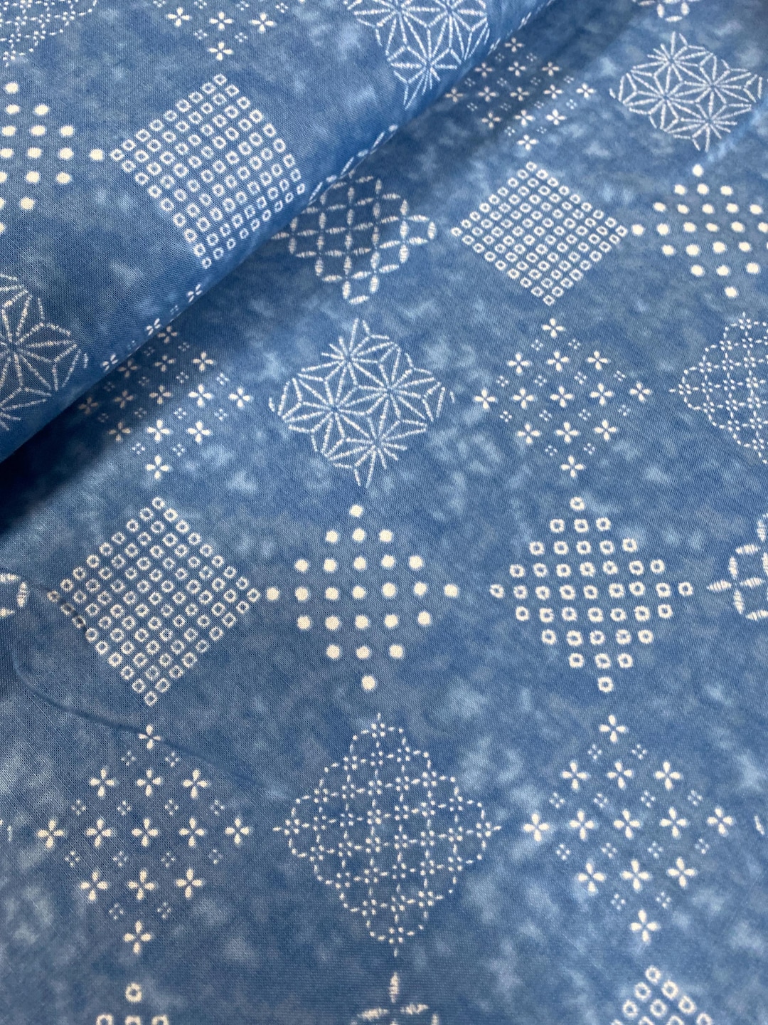 Patchwork Patterns on a Mid Sky Blue Background - Etsy
