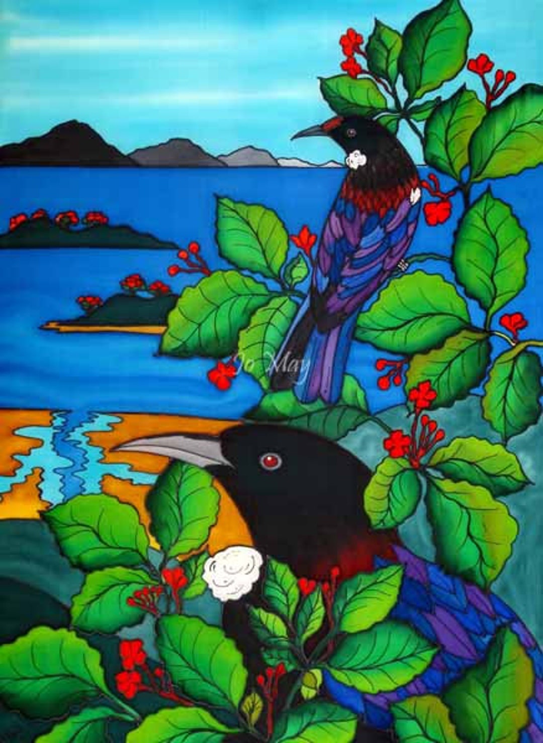 Tui in Pururi - Beautiful Art Print by New Zealand Artist Jo May, A3 ...