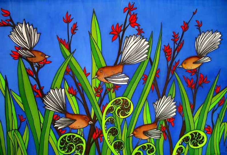 Fantails in Flax Beautiful Art Print by New Zealand Artist | Etsy