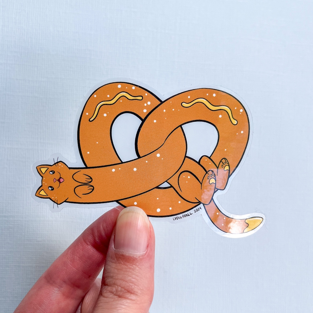 Pretzel Cat Vinyl Sticker - Brown - Etsy