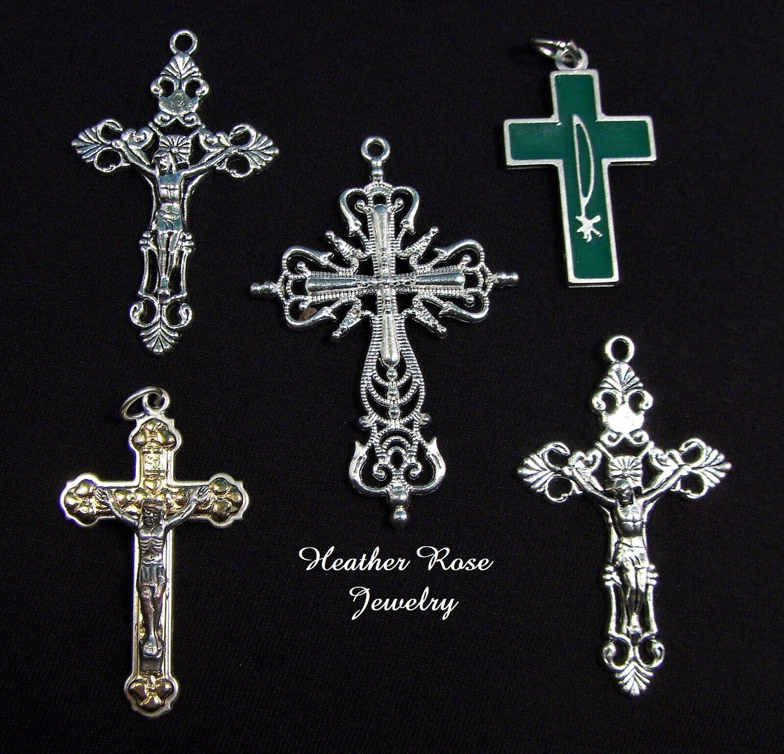 Lot of 5 Crucifixes-crosses for Rosary Making-chi Rho Green Enamel ...