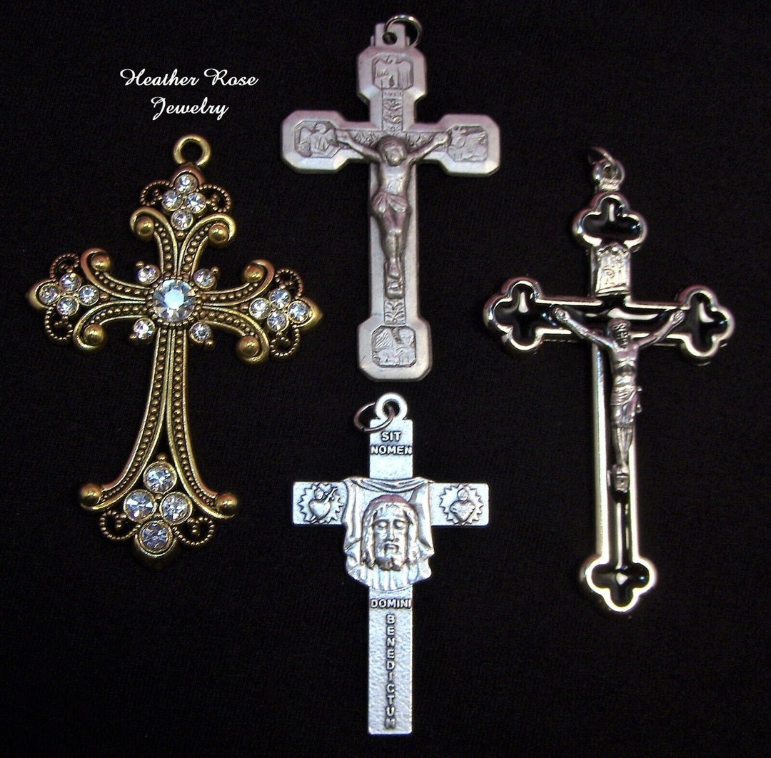 Lot of 4 Crucifixes-huge Black Enamel Budded Crucifix-veronicas Veil ...