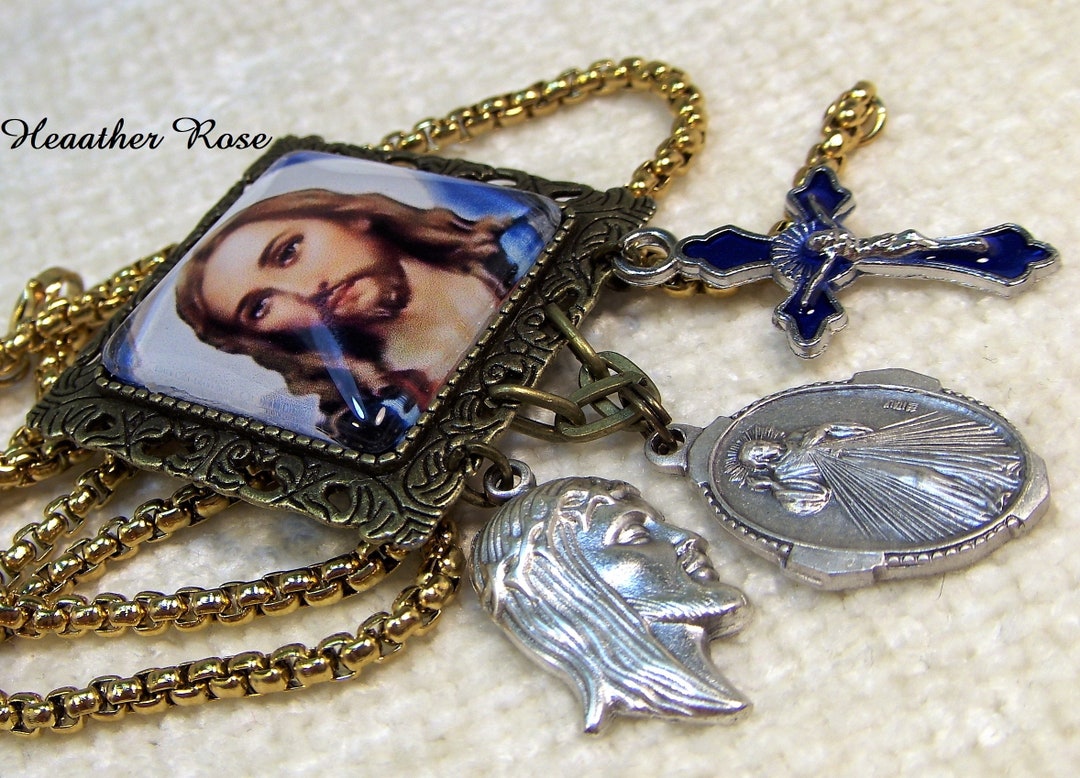 Jesus-divine Mercy Necklace-vintage Style Glass Charm Photo Necklace ...