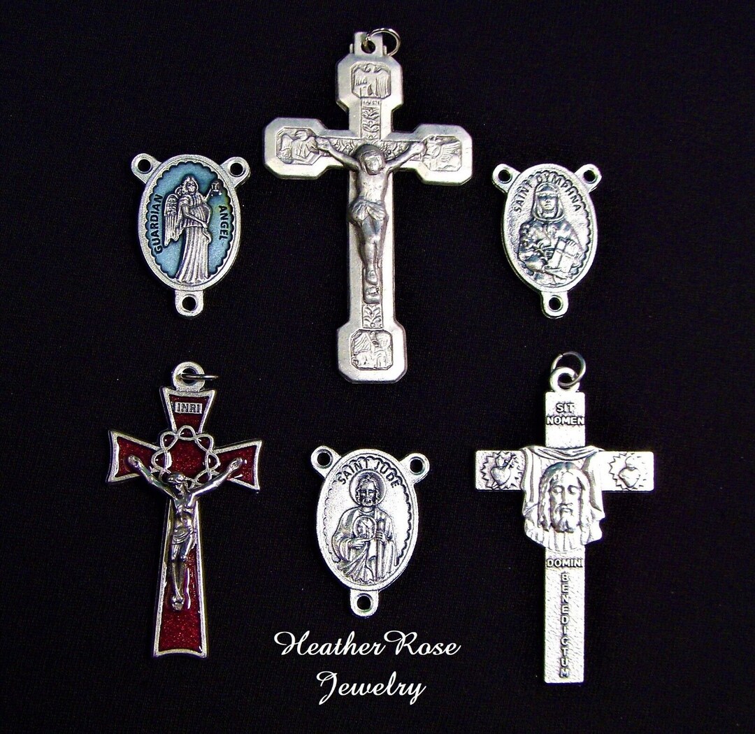 Lot of 6 Rosary Making Items-3 Centers & 3 Crucifixes-veronicas Veil ...
