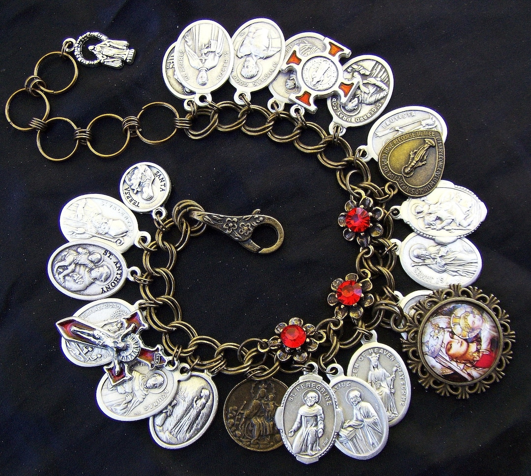 Catholic Charm Bracelet-video-full Collection of Crosses and Saint ...
