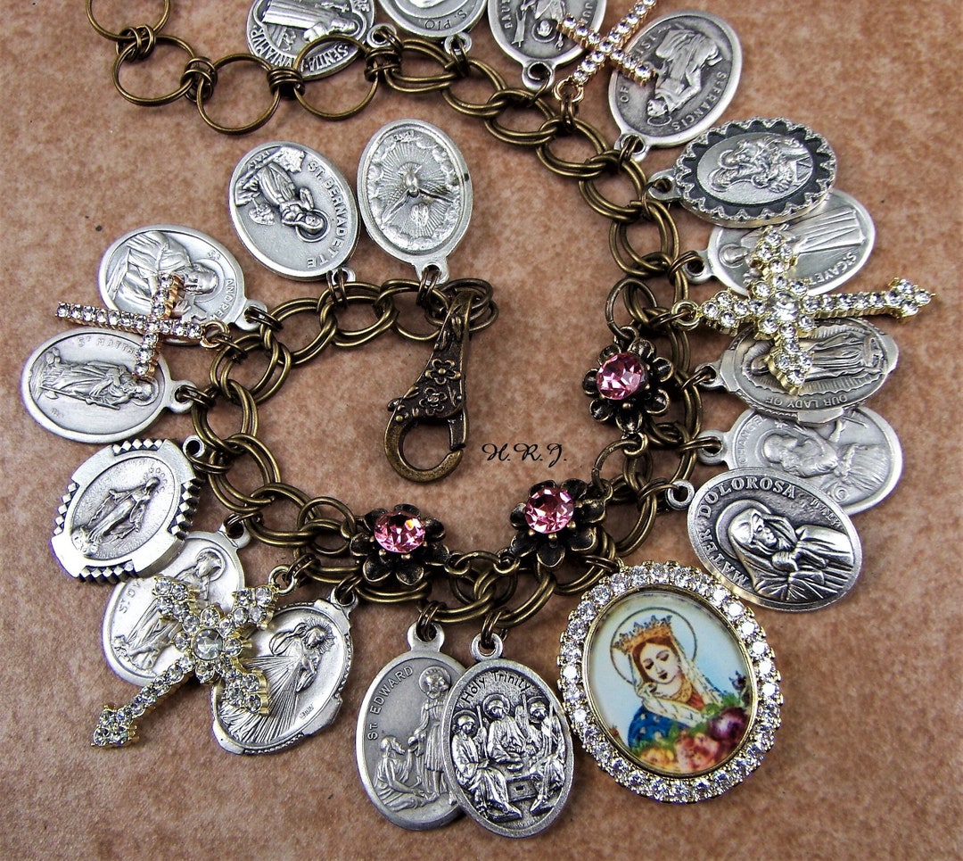 Loaded Catholic Assemblage Charm Bracelet-big and Full-antique Style ...