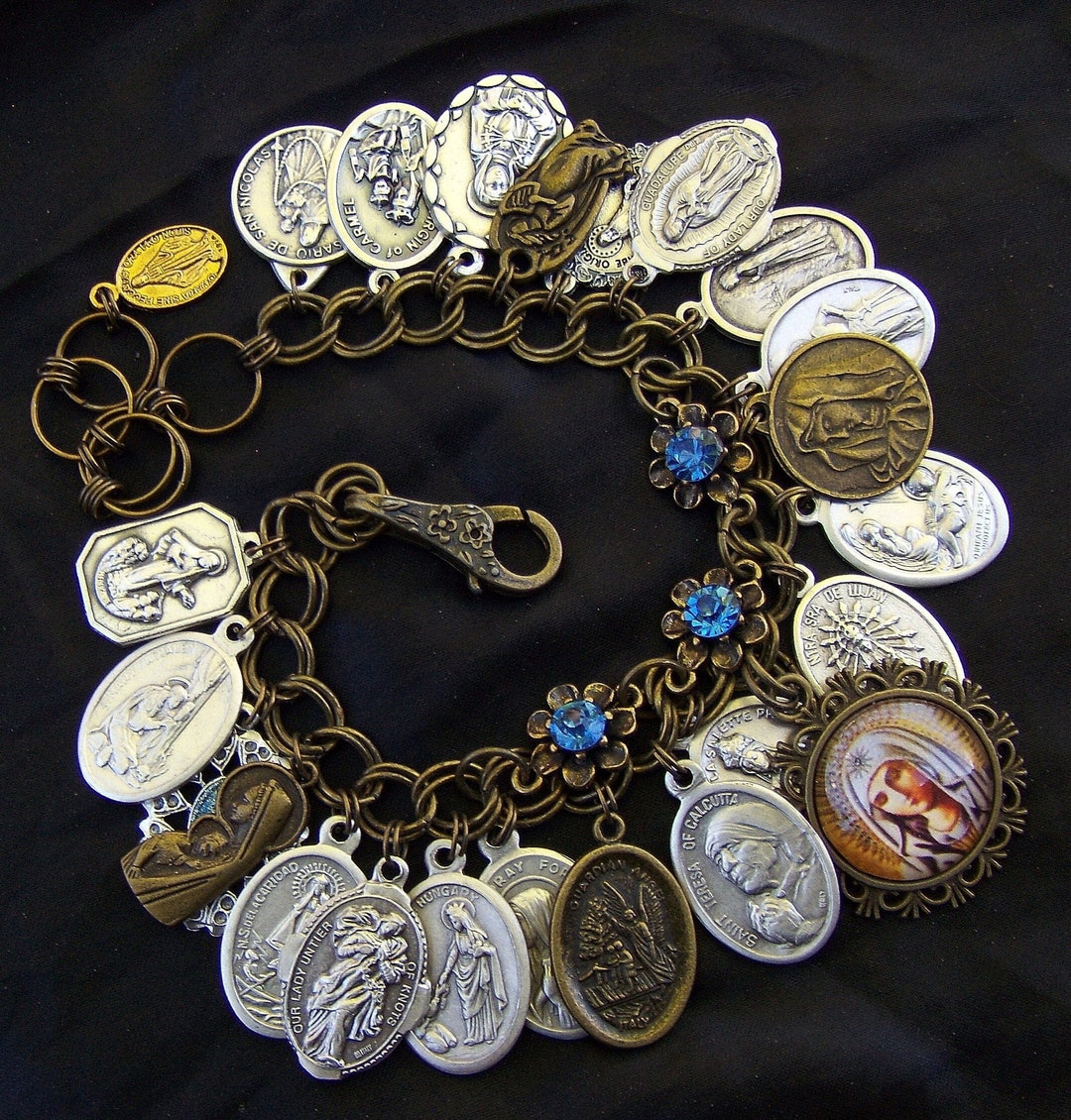 Catholic Charm Bracelet-video-full Collection of Crosses and Saint ...