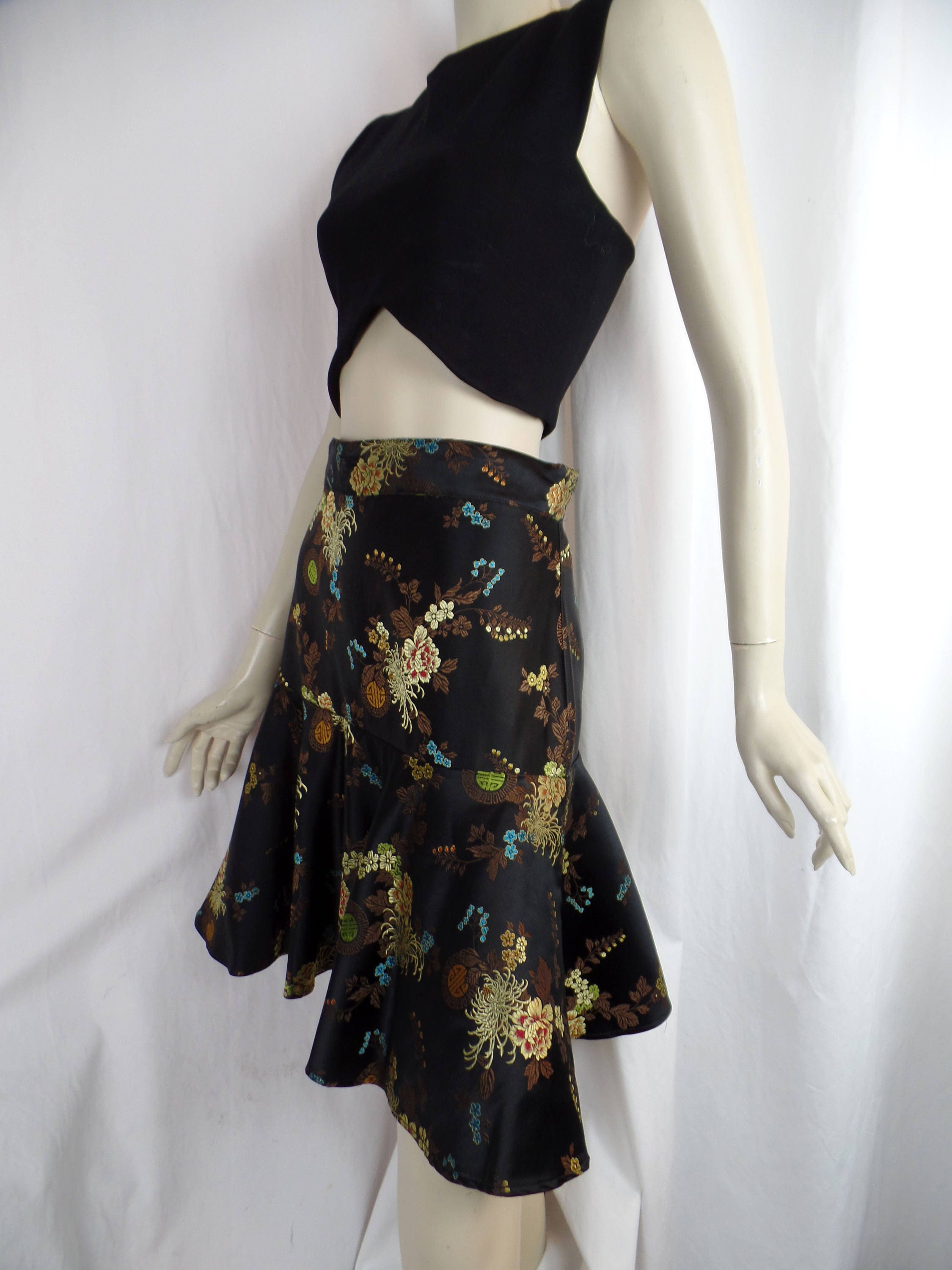 Rare 80s KAHNIVEROUS by JANE KAHN Chinoiserie Brocade Skirt/ Made in ...