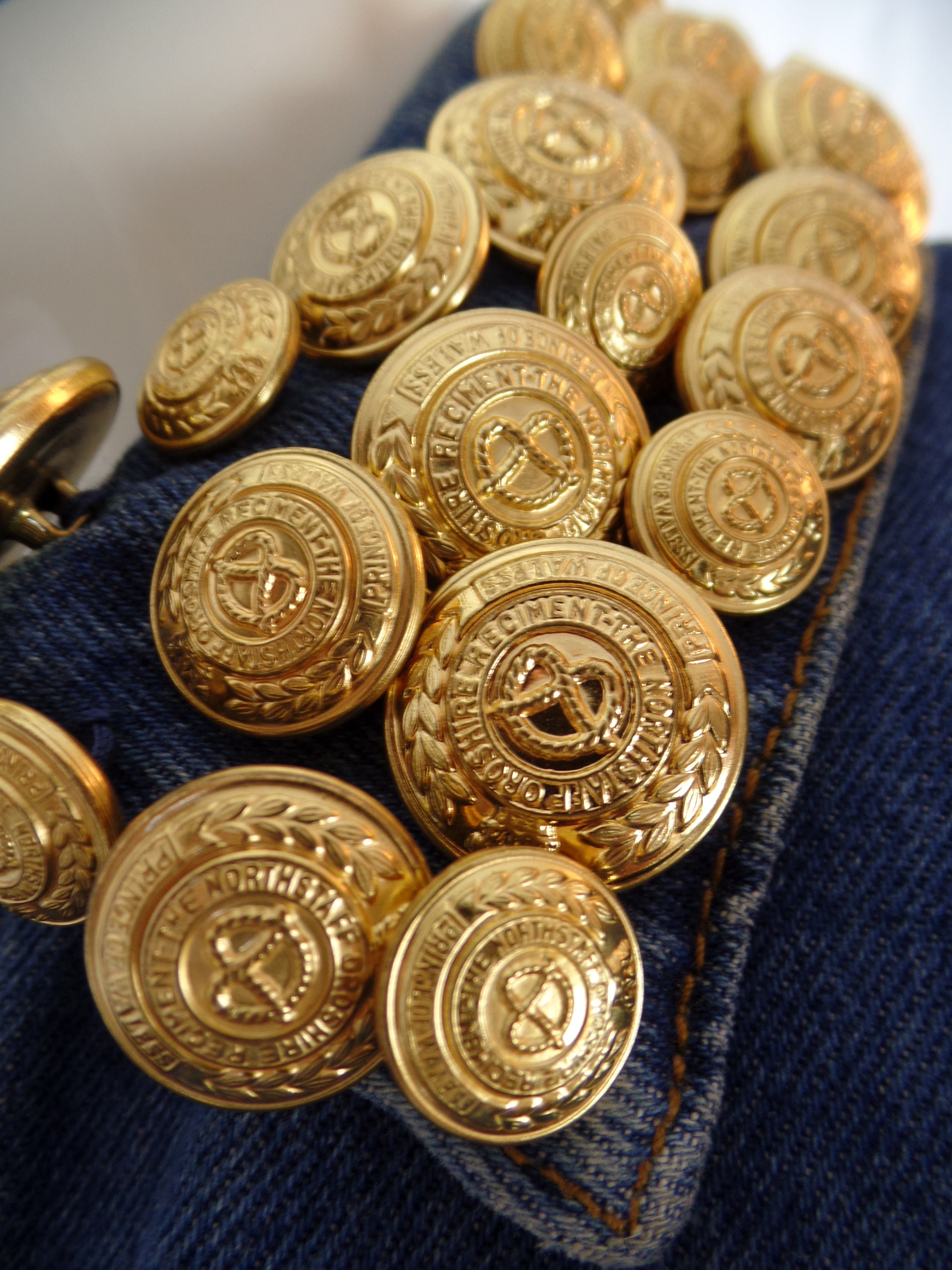 80s VITTADINI SPORT Brass Button Embellished Denim Jacket/ Cuffs Collar ...