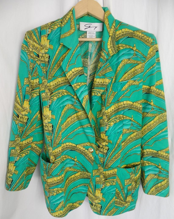 70s-80s GENNY Gianni VERSACE rococo print blazer/tass… - Gem