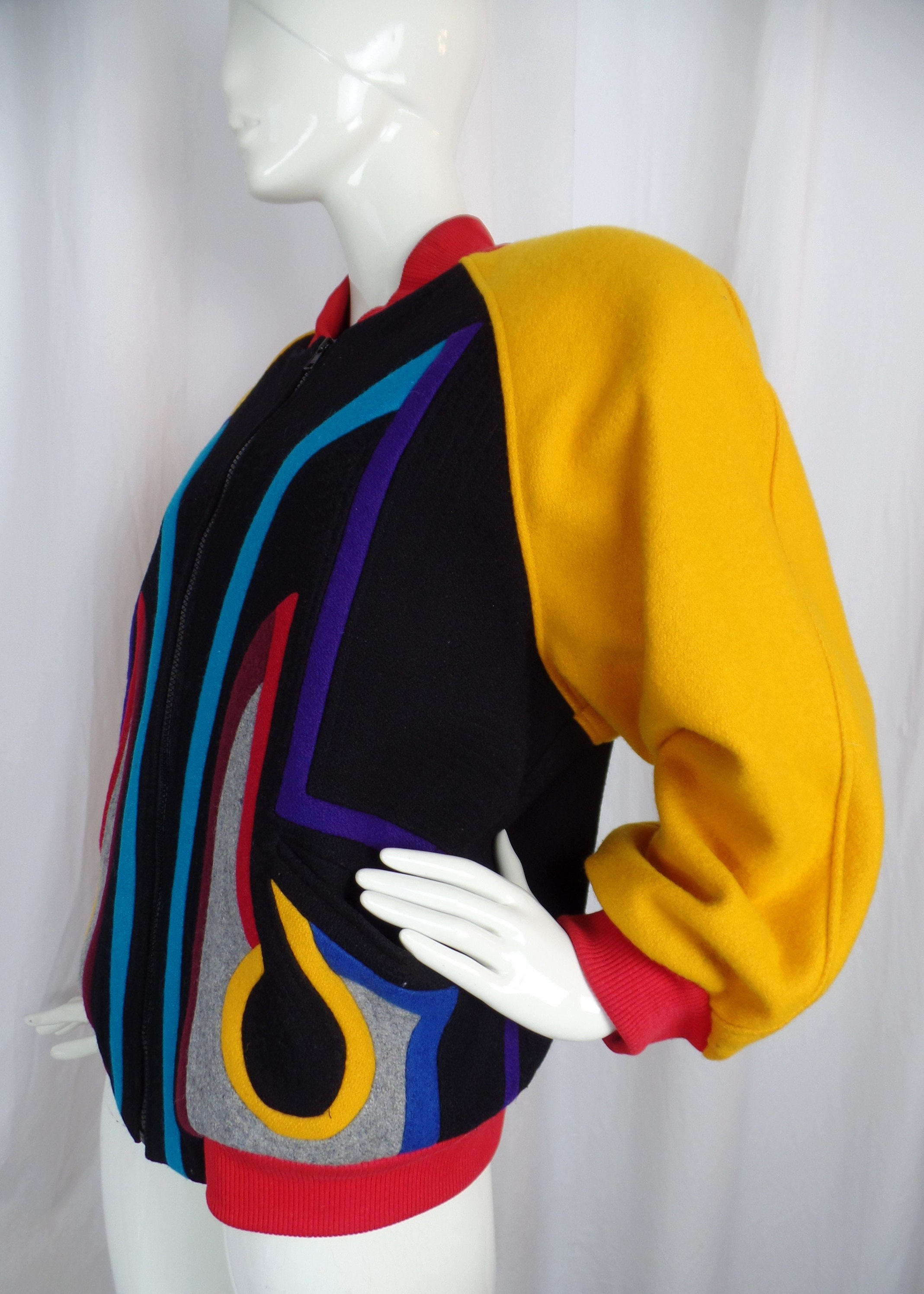 1986 CLAUDE DUKE Abstract Memphis Inspired Color Block Bomber Jacket ...