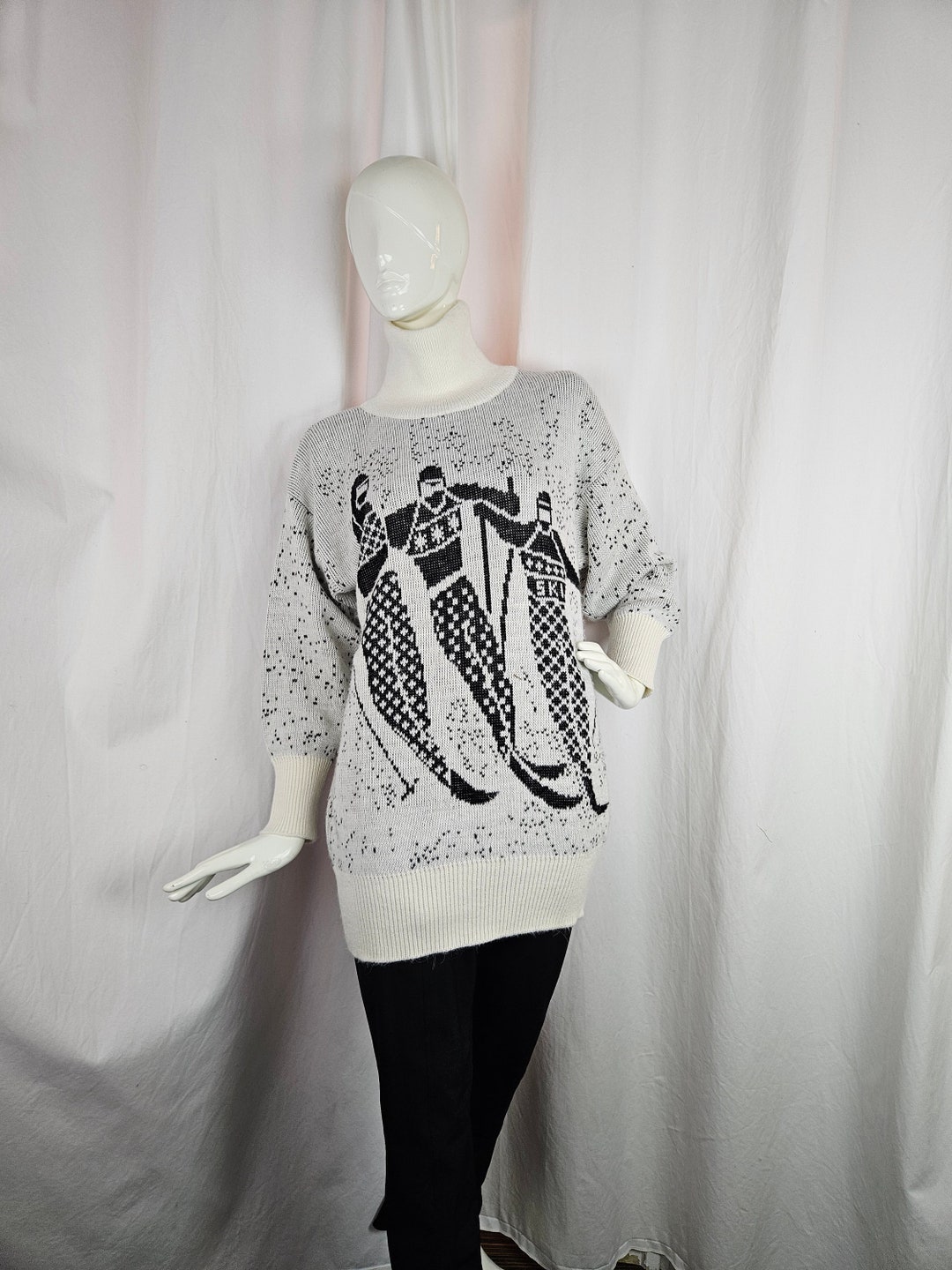 80s OUI DESIGNER Collection Oversized Ski Sweater/ Intarsia Novelty ...
