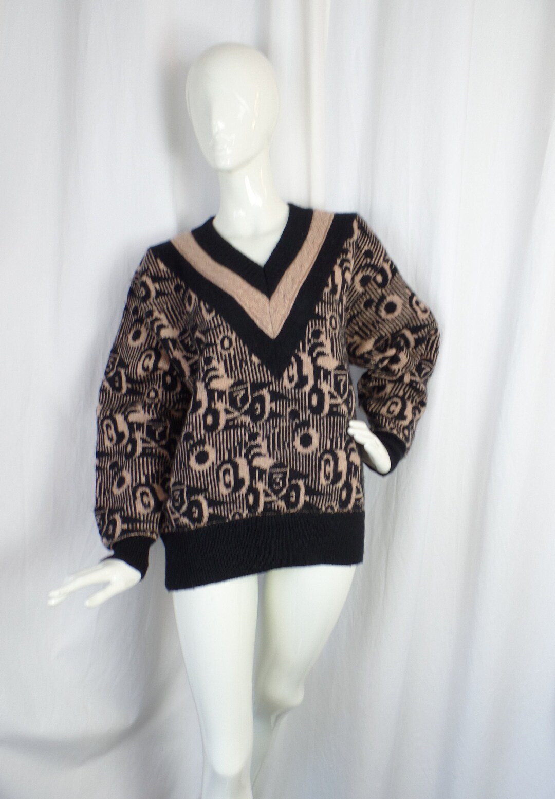 70s Rare NICOLE MATSUDA Formula 1 Racing Car Intarsia Novelty Sweater ...