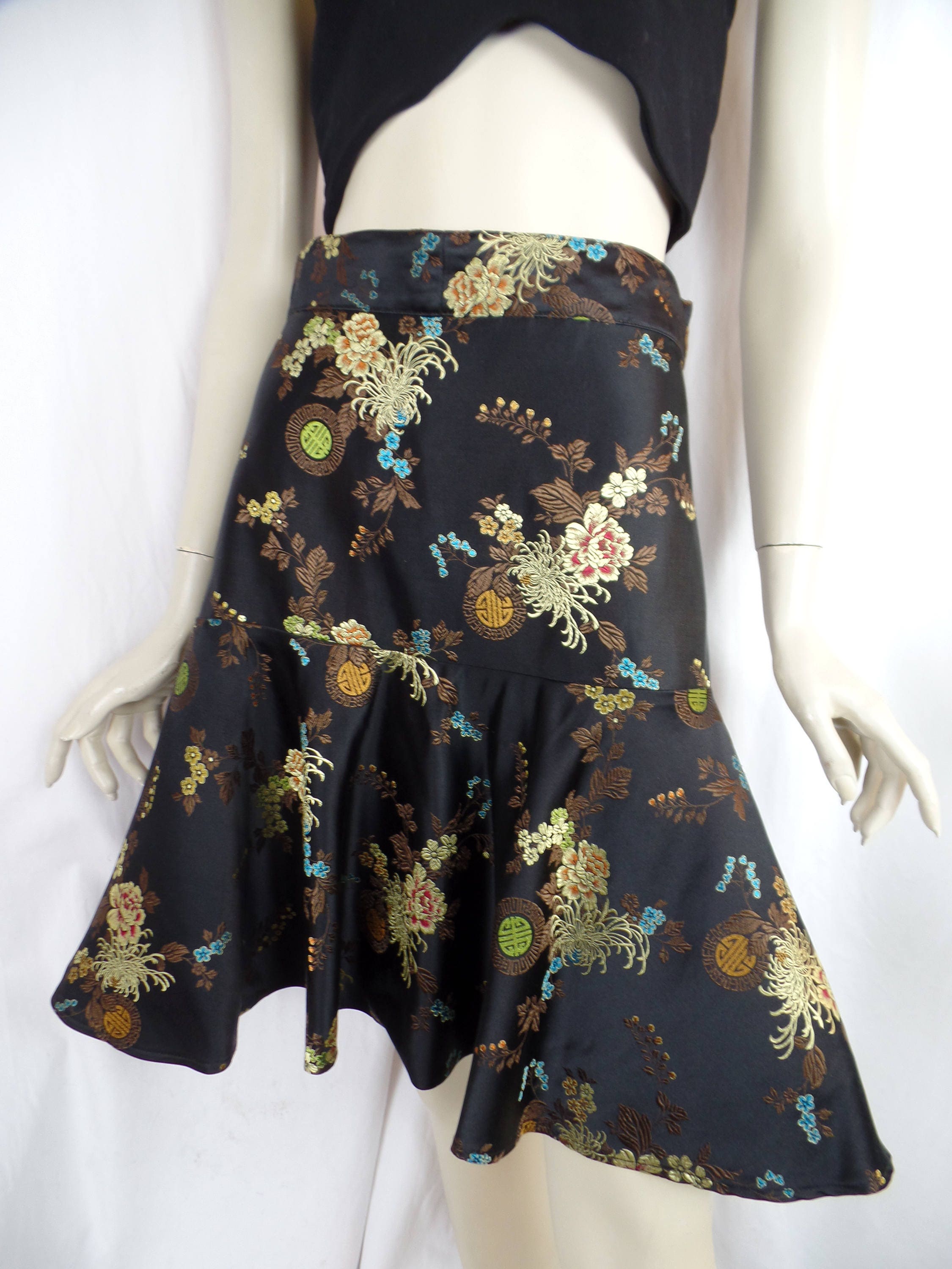 Rare 80s KAHNIVEROUS by JANE KAHN Chinoiserie Brocade Skirt/ Made in ...