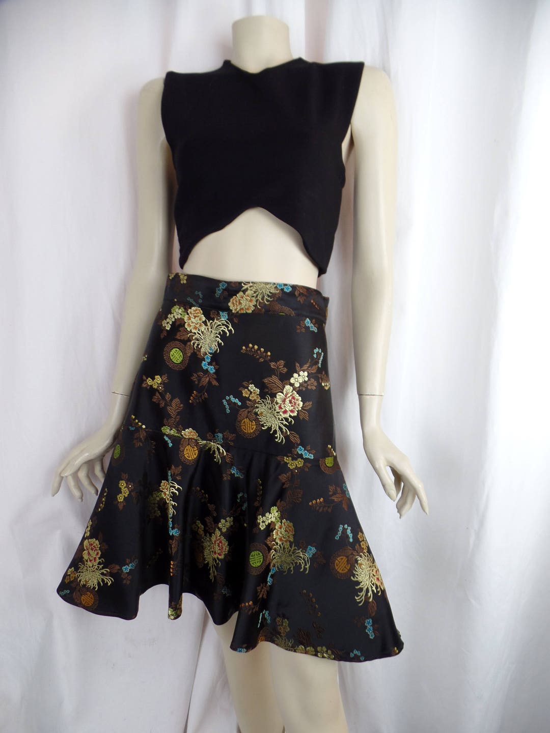 Rare 80s KAHNIVEROUS by JANE KAHN Chinoiserie Brocade Skirt/ Made in ...