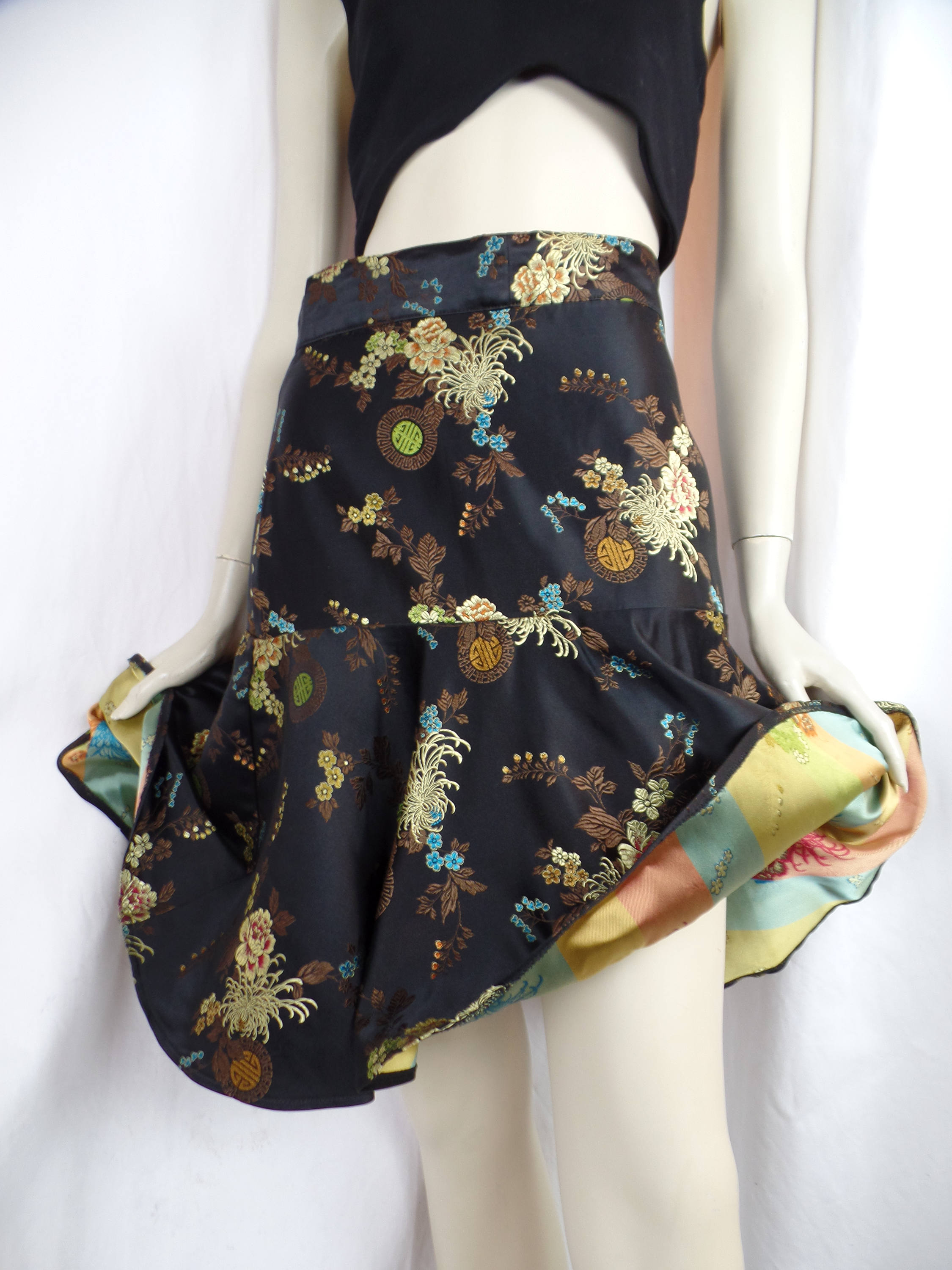 Rare 80s KAHNIVEROUS by JANE KAHN Chinoiserie Brocade Skirt/ Made in ...