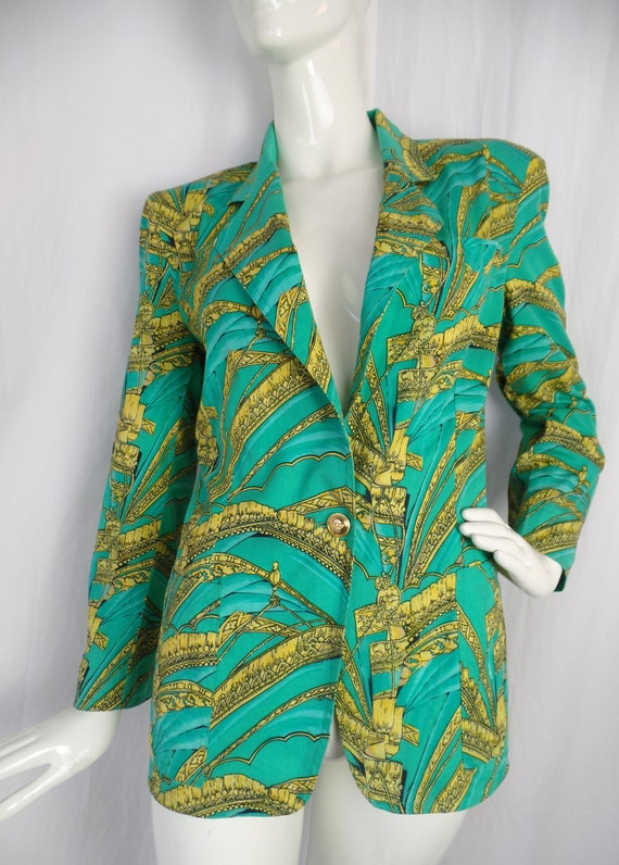 70s-80s GENNY Gianni VERSACE rococo print blazer/tass… - Gem