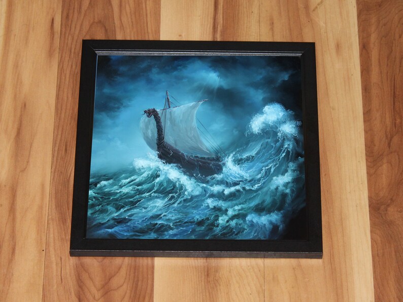 Art PRINT Viking Longboat Dark Blue Green Cloudy Ship - Etsy