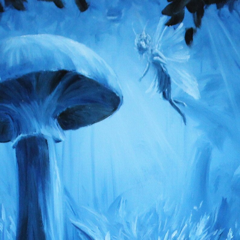 Art PRINT Blue Mushroom Forest Fairy Fairies Fae Faerie | Etsy