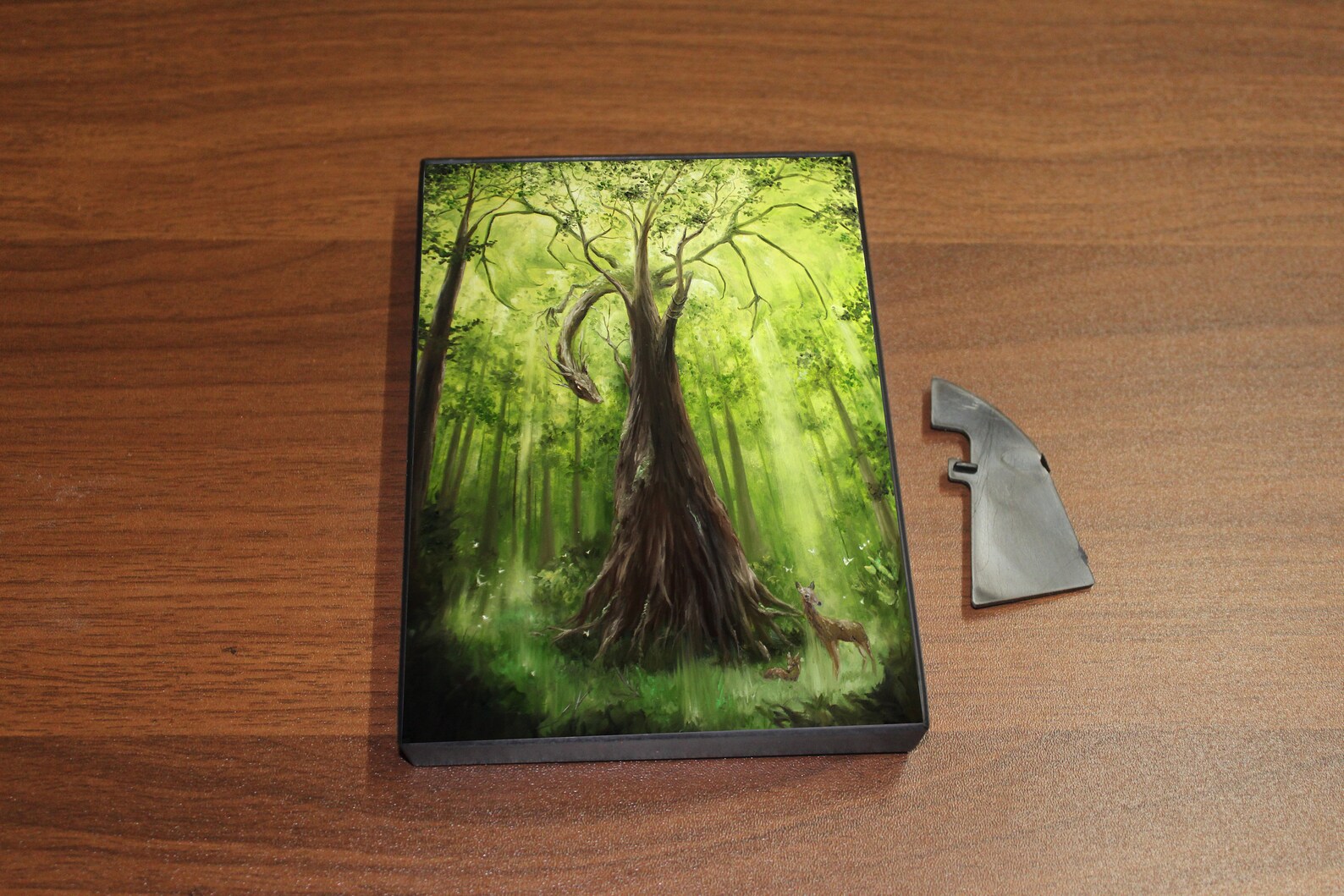 Art PRINT - Enchanted Dark Forest Dragon Hunting Deer Green Trees ...