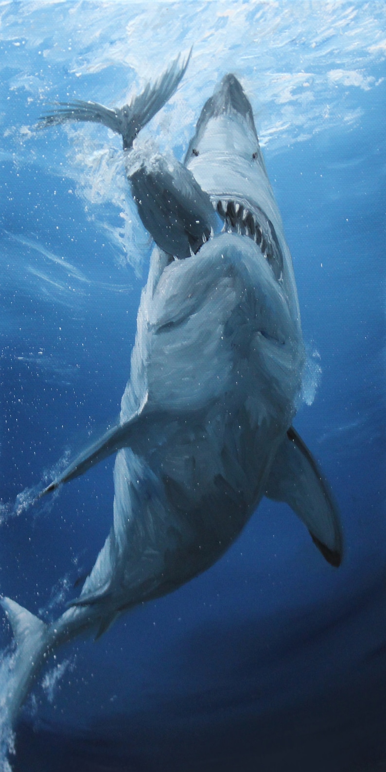 8x16 Original Oil Painting Blue Gray Shark Eating Fish - Etsy
