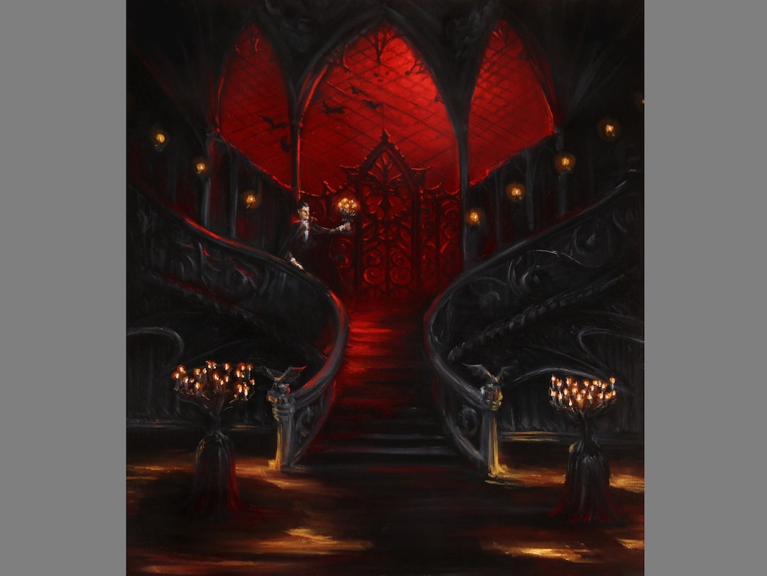 Art PRINT - Vampire Manor Mansion Gothic Castle Bats Spooky Halloween ...