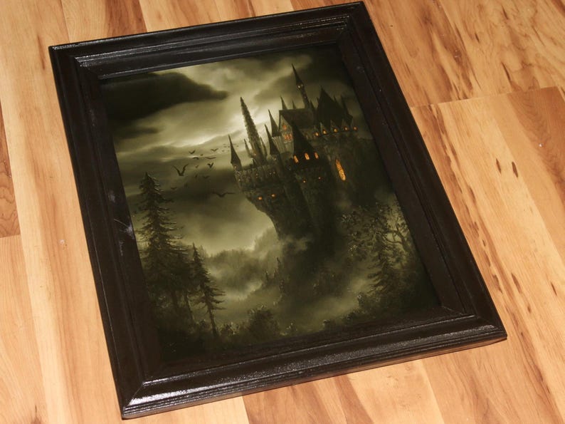 12x16" Original Oil Painting - Vampire Castle Mansion Green Spooky ...