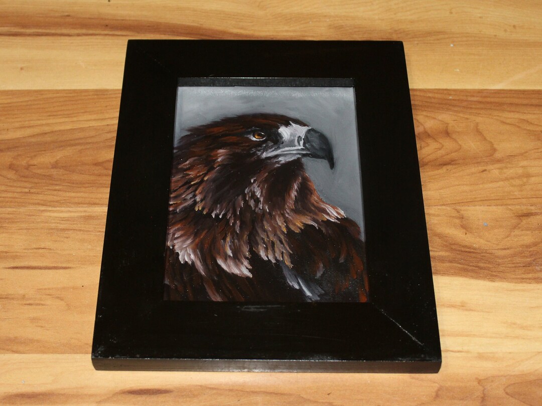 5x7 Original Mini Oil Painting Flat Panel Predator Hawk Glare Bird Dark ...