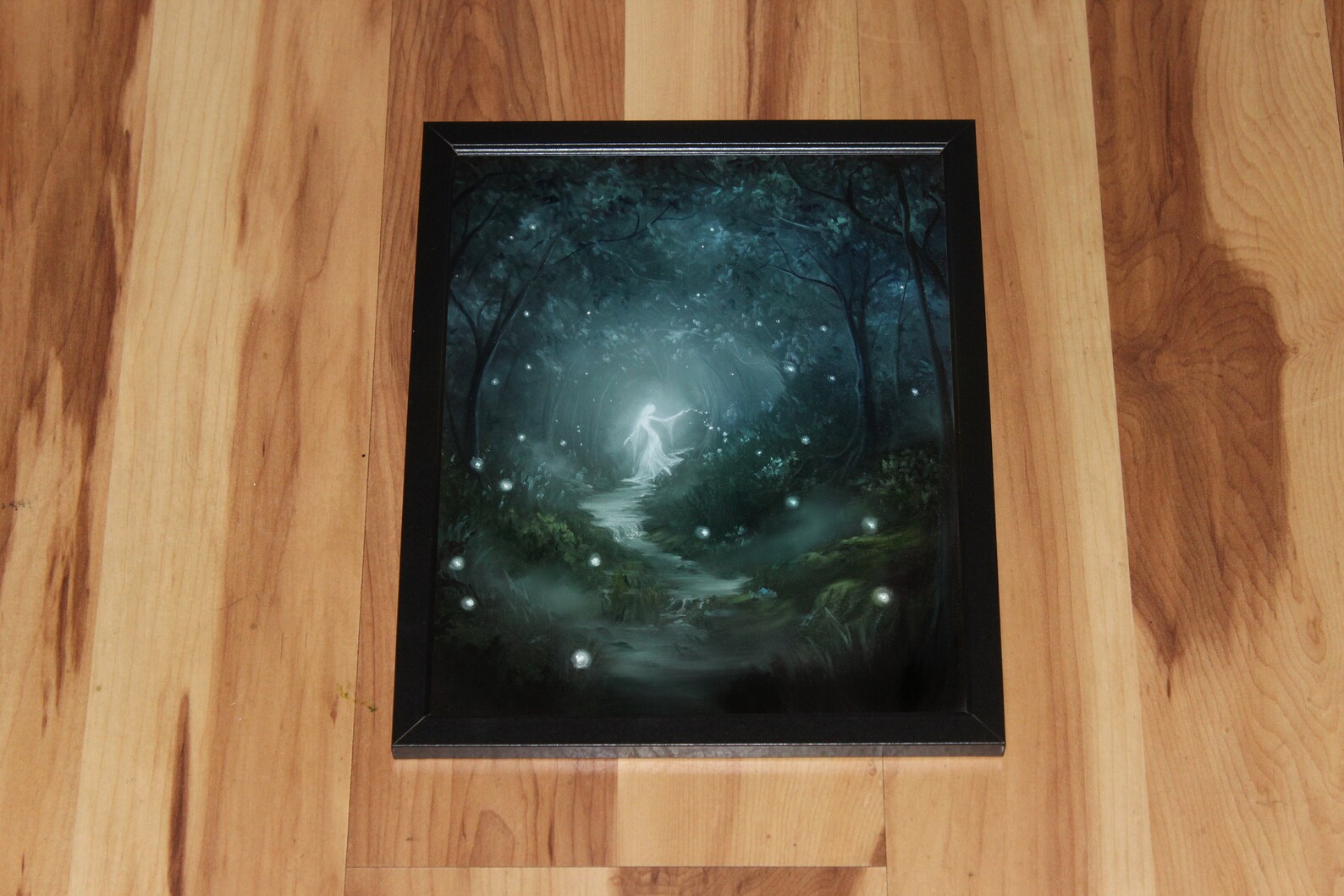 Art PRINT - Enchanted Dark Forest River Spirit Ghost Girl Fireflies ...