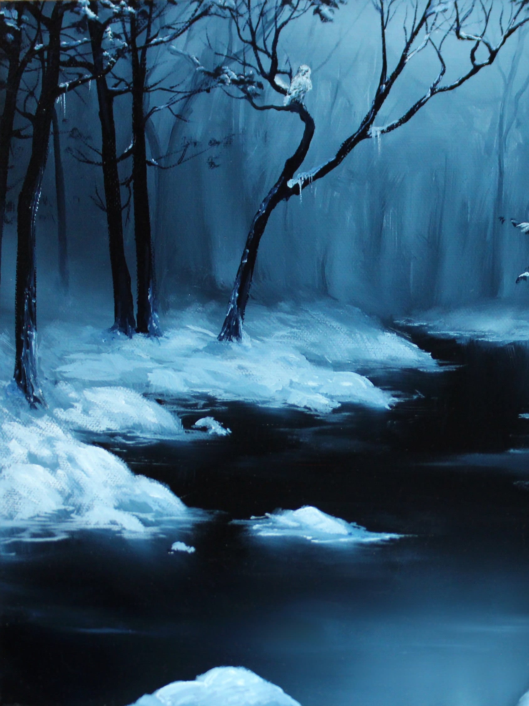 Dark Snowy Forest Art