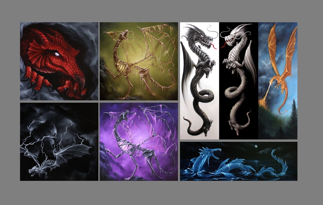 4x4", 2x6" Magnet Dragon Dragons Fantasy Creature Monster Art Print ...