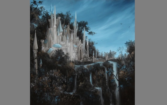 Art PRINT Fantasy Light Castle Forest Woods Blue Waterfall - Etsy