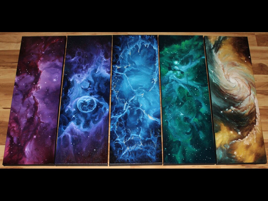 FOUR 10x30 Original Oil Paintings Set Outer Space Nebula Galaxy Stars ...