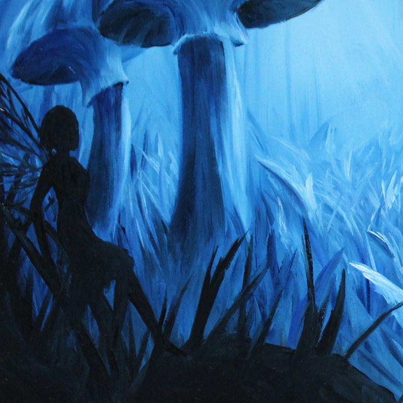 Art PRINT Blue Mushroom Forest Fairy Fairies Fae Faerie | Etsy