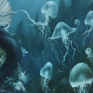 Art PRINT - Mermaid Queen Sea Snake Jellyfish Coral Underwater Ocean ...