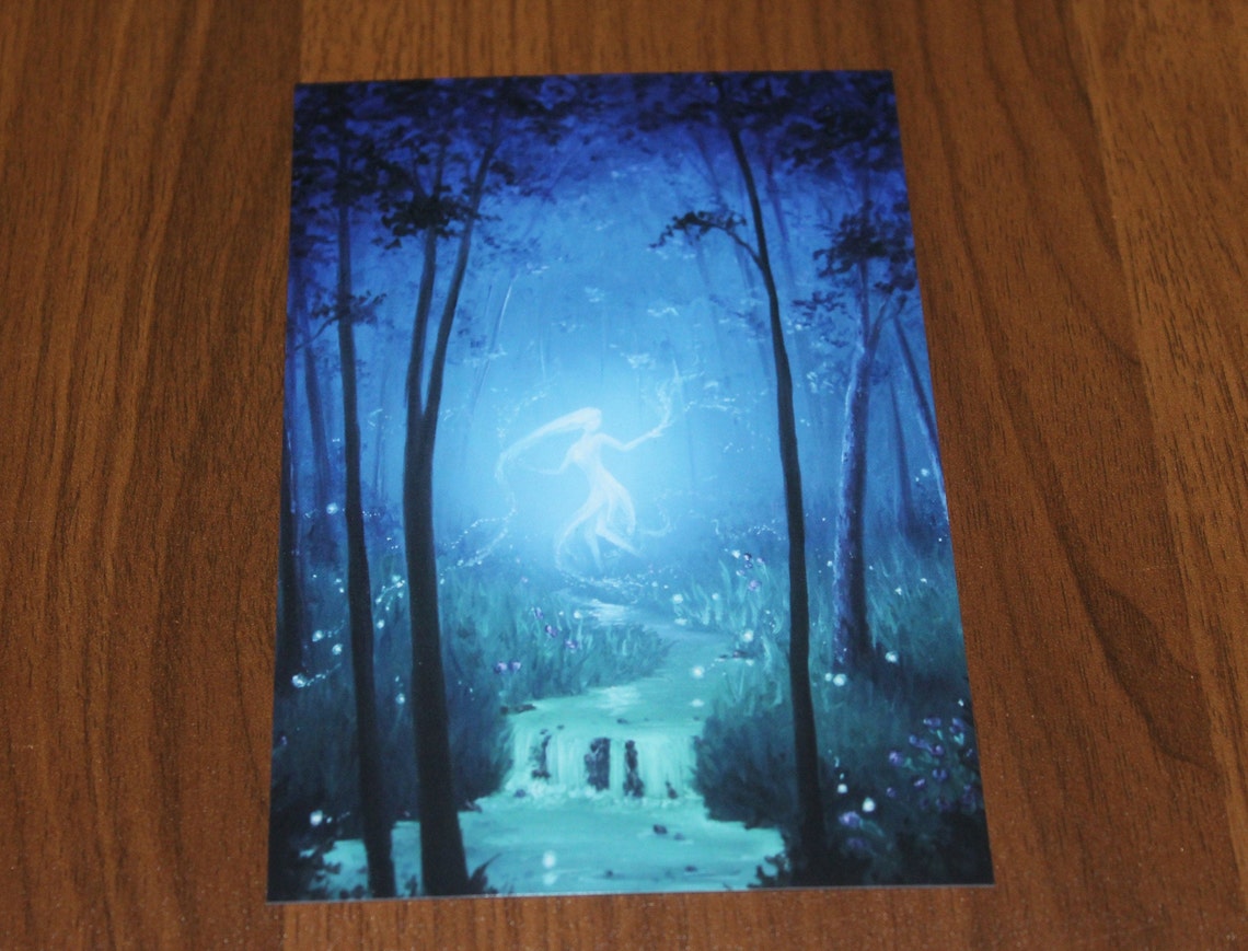 Art PRINT - Enchanted Dark Forest Spirit Ghost Girl Will O the Wisp ...