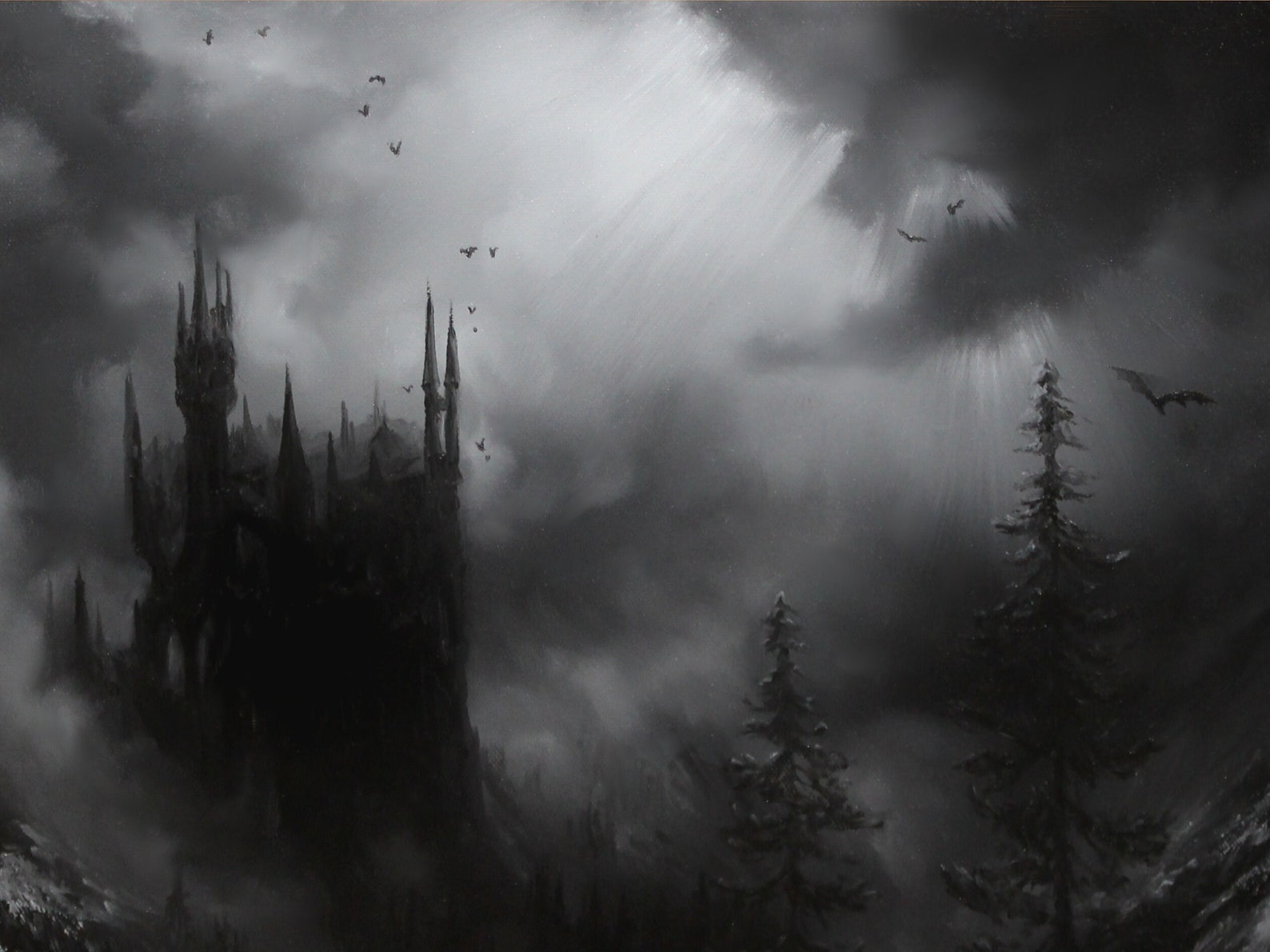 Art PRINT - Gothic Castle Vampire Bat Spooky Fantasy Dark Fairytale ...