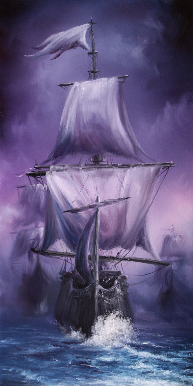 Art PRINT Sailing Ships Ocean Purple Blue Pirate Ships - Etsy