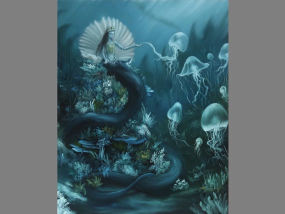 Art PRINT Mermaid Queen Sea Snake Jellyfish Coral Underwater - Etsy